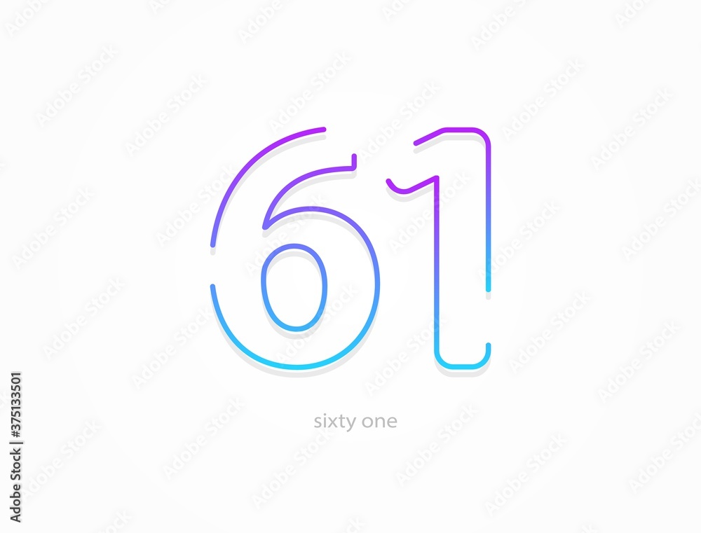 61 number, outline stroke gradient font. Trendy, dynamic creative style ...