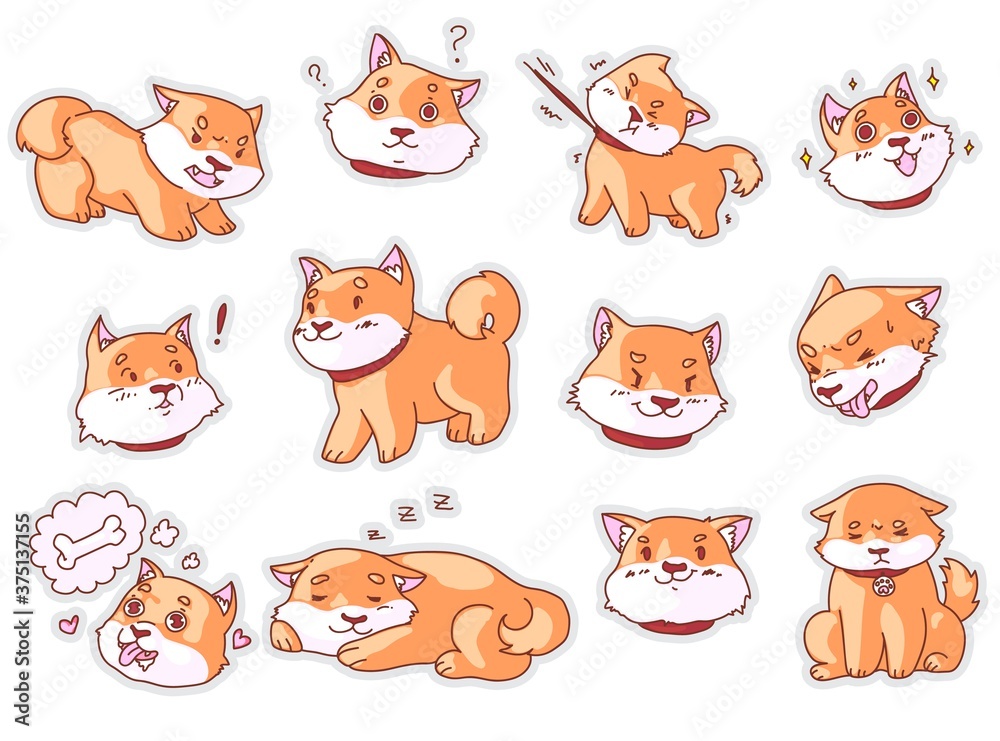 Funny dog sticker. Vector puppy muzzle and funny dog mascot emoji ...