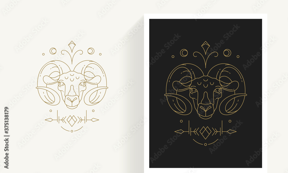 Zodiac aries horoscope sign line art silhouette design vector ...