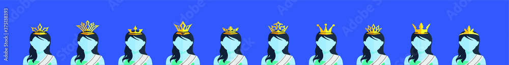 set of avatar with crown cartoon icon design template in various models ...