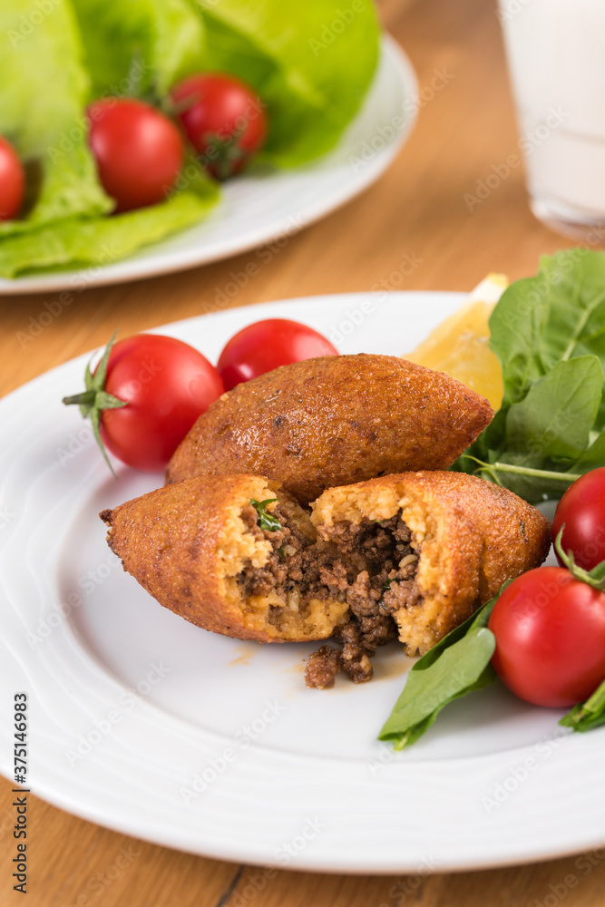 Lebanese Kibbeh, Stuffed Meatballs Food, Falafel, icli Kofte Stock ...
