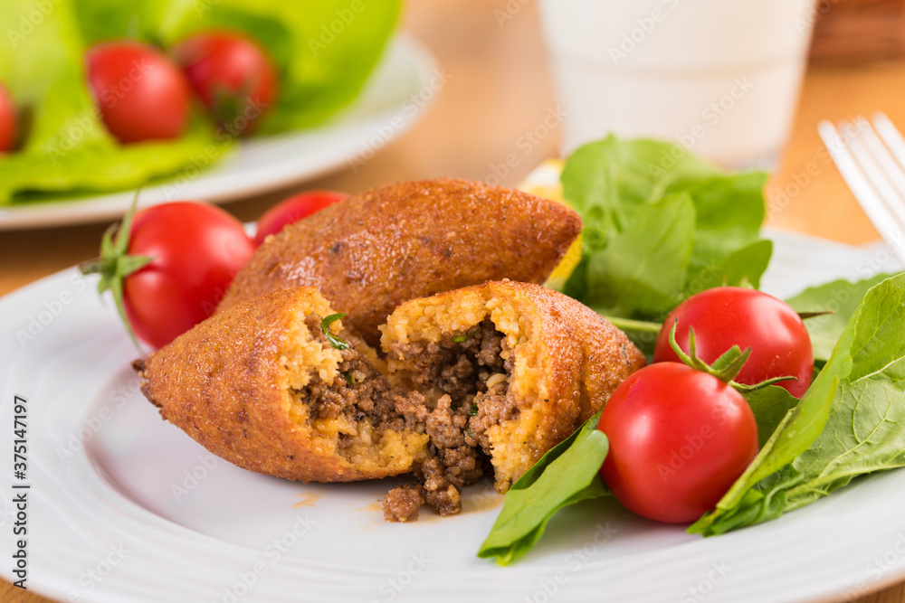 Lebanese Kibbeh, Stuffed Meatballs Food, Falafel, icli Kofte Stock ...