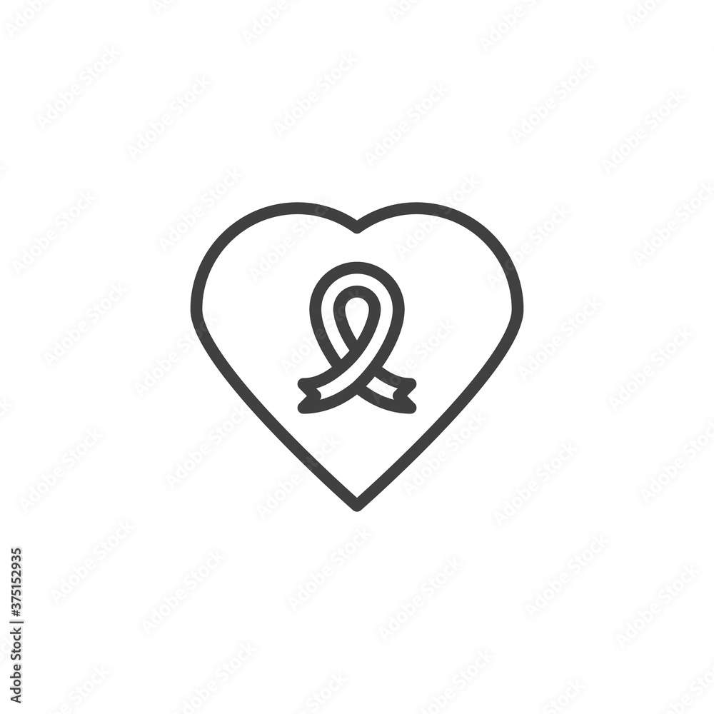 Cancer ribbon and heart line icon. linear style sign for mobile concept ...
