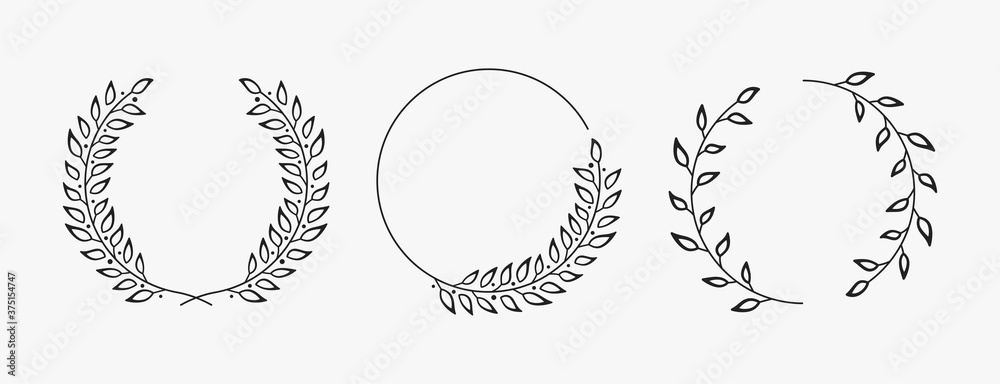Set of laurel wreath circle borders. Decorative hand drawn vector ...