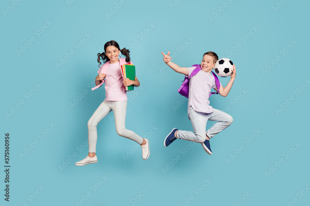 Full length body size view of his he her she attractive small little ...