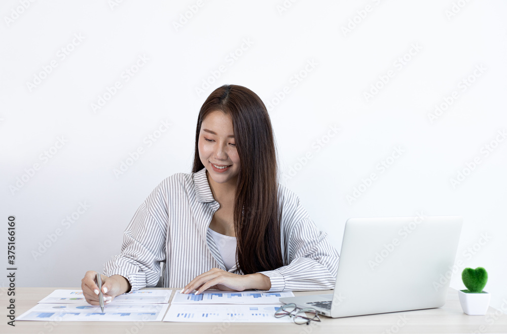 Happy business people,Asian female employee works in the company's ...
