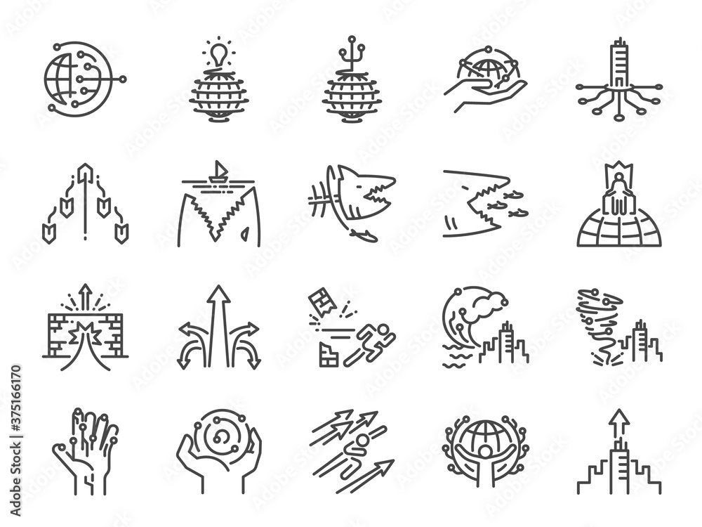 Disruption line icon set. Included the icons as digital disrupts ...