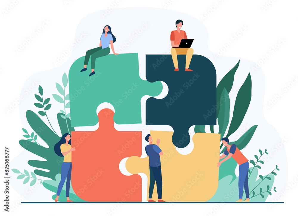 Vetor de Business team putting together jigsaw puzzle isolated flat ...