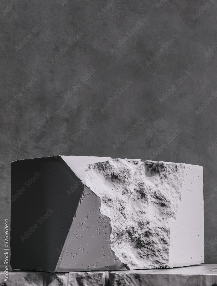 Stone block shape, product setting display podium rough textured rock ...