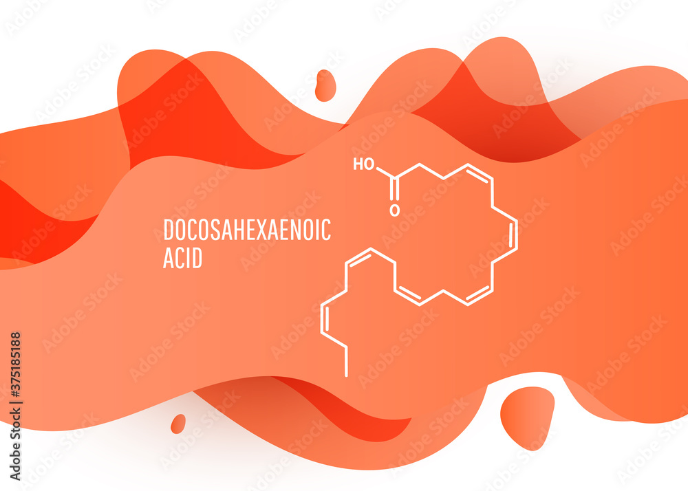 Docosahexaenoic acid, DHA, doconexent, cervonic acid molecule. Skeletal ...
