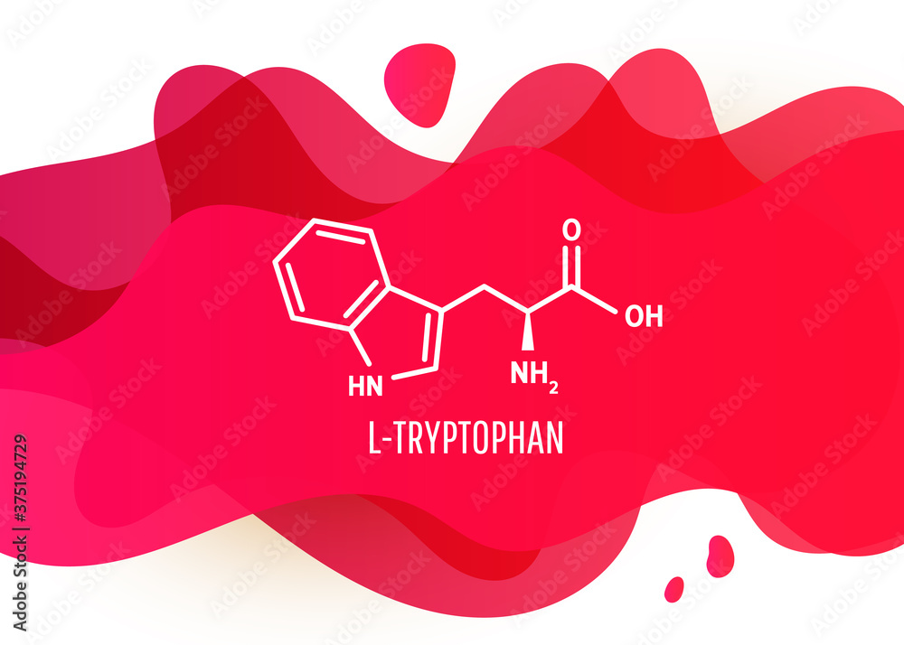 Tryptophan skeletal formula and structure on red medical background ...