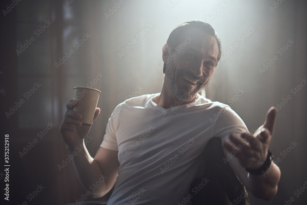 cinematic photo shoot of the confident actor celebrity look in foggy ...