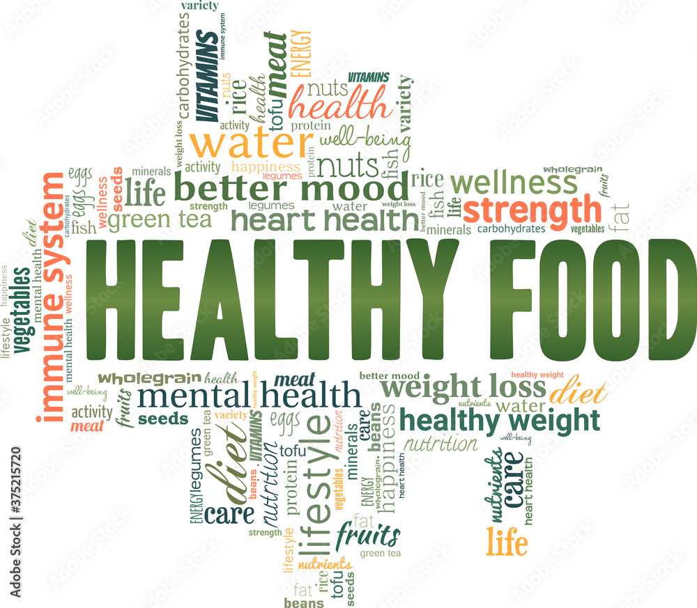 Healthy food vector illustration word cloud isolated on a white ...