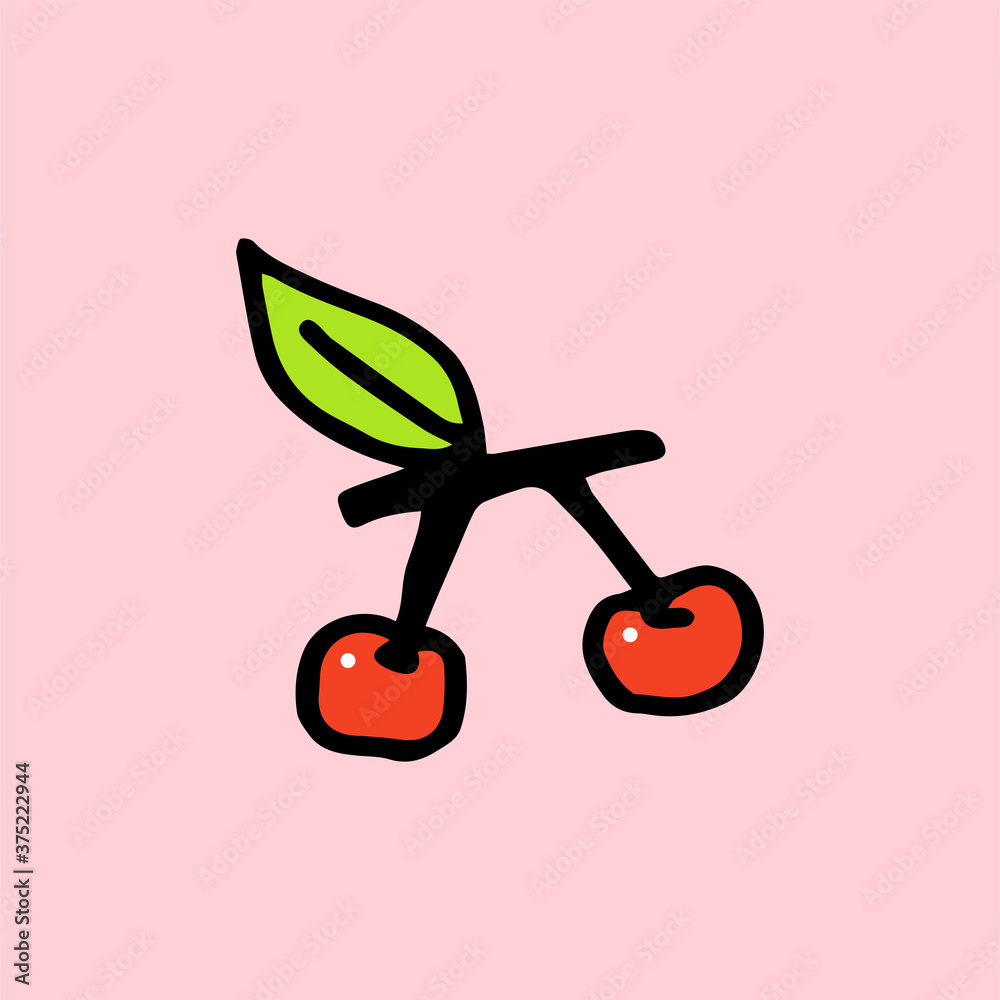 vector illustration of red cherry isolated on pink background. simple ...