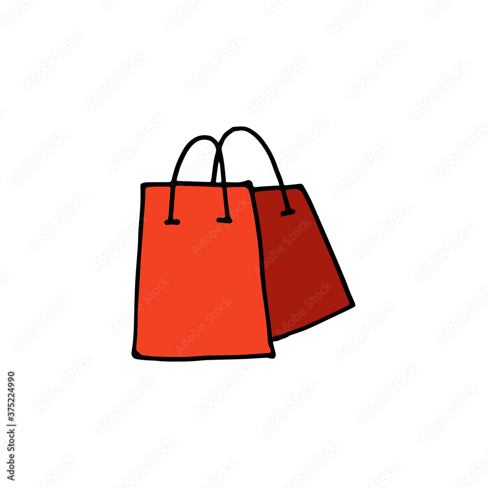 Red shopping bag isolated. Simple sketch red tote bag on white ...