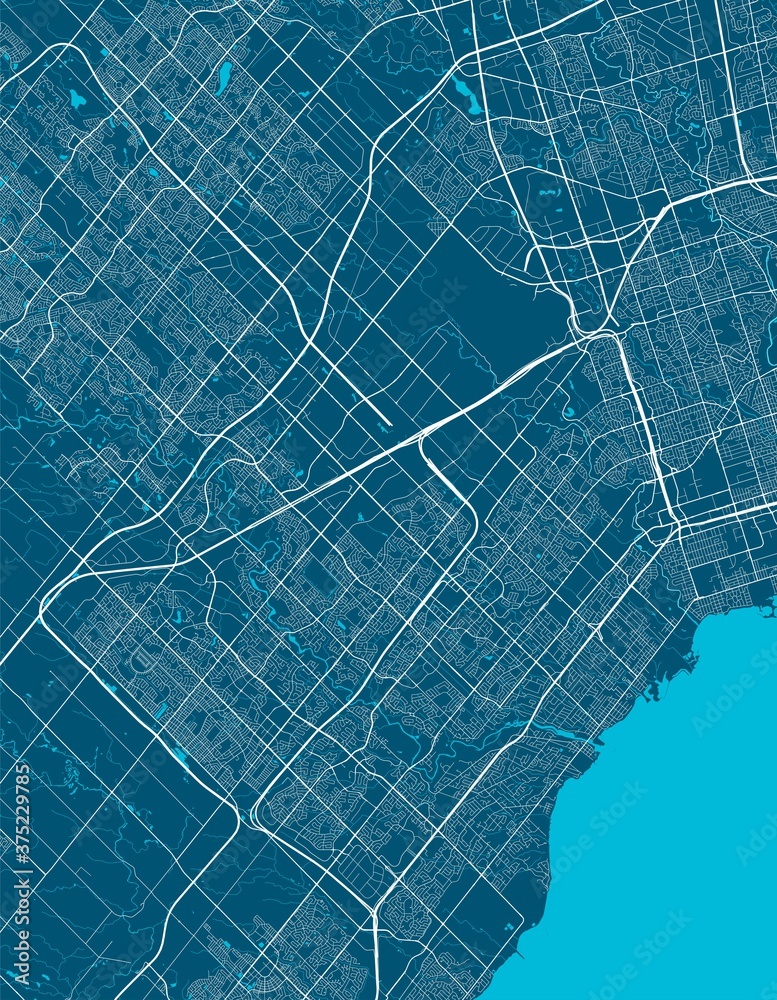 Detailed map of Mississauga city, linear print map. Cityscape panorama ...