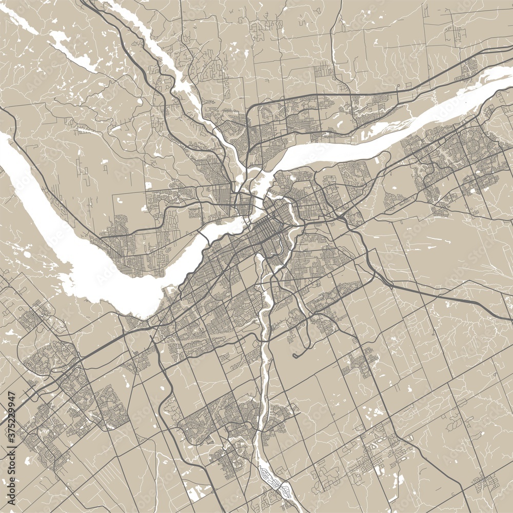 Detailed map of Ottawa city, linear print map. Cityscape panorama ...