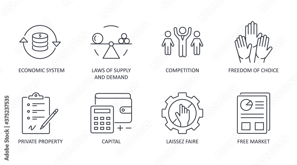Market economy icons. Vector set icon financial symbol editable stroke ...