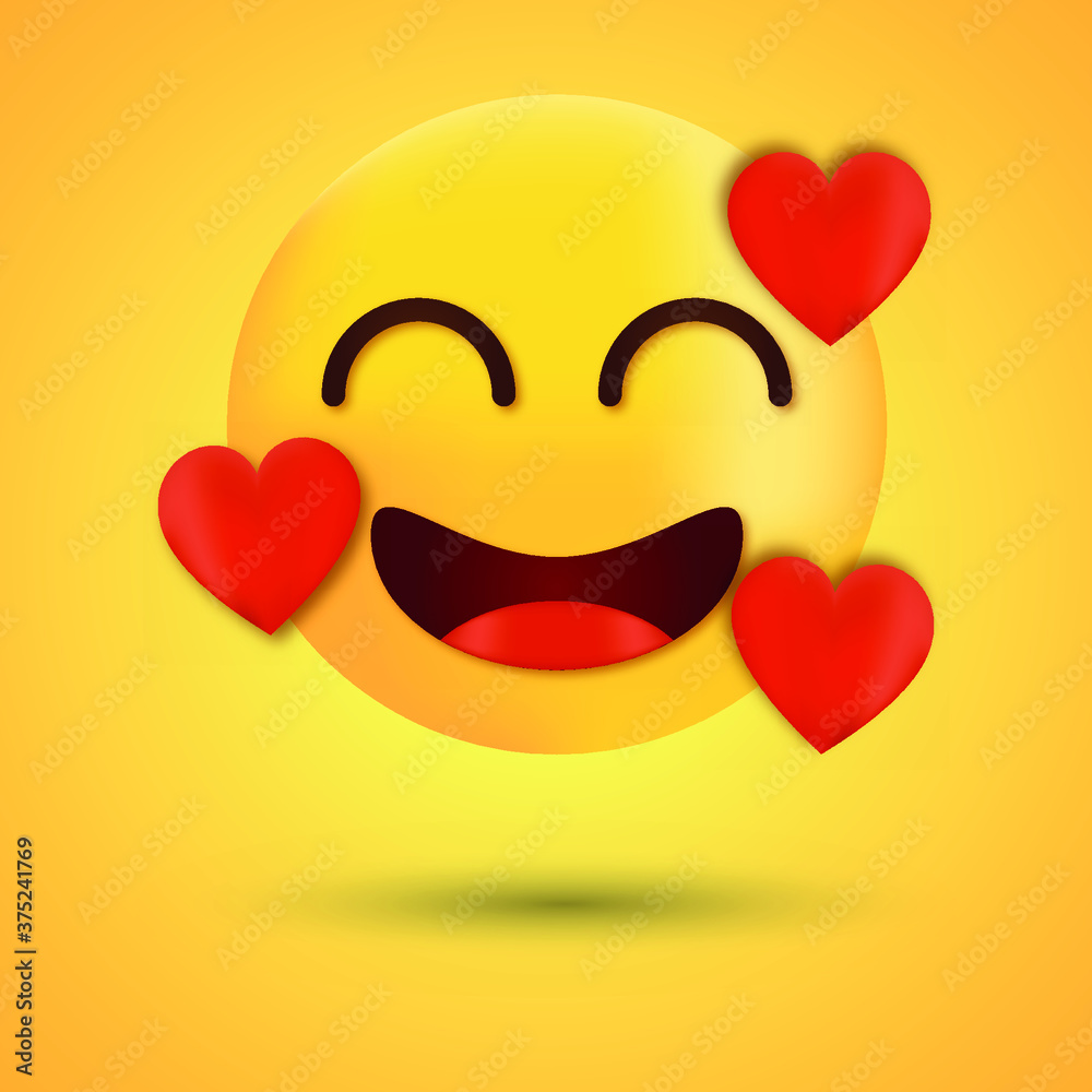 smiley face with three hearts, love, heart emoticon Stock Vector ...
