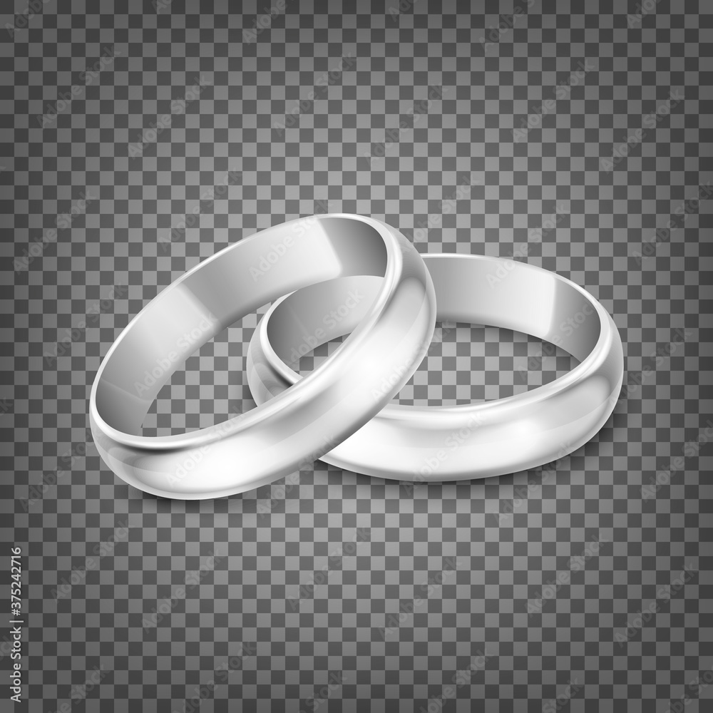 Vector 3d Realistic Silver Metal Wedding Ring Icon Set Closeup Isolated ...