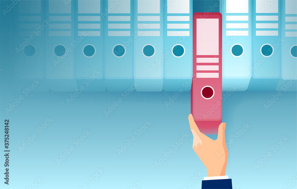 Vector of an office worker pulling out a folder in the archives Stock ...