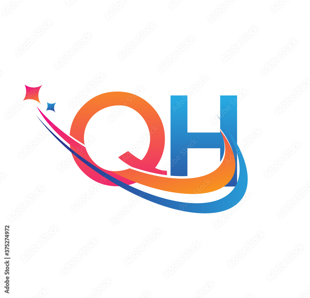initial letter QH logotype company name colored orange, red and blue ...