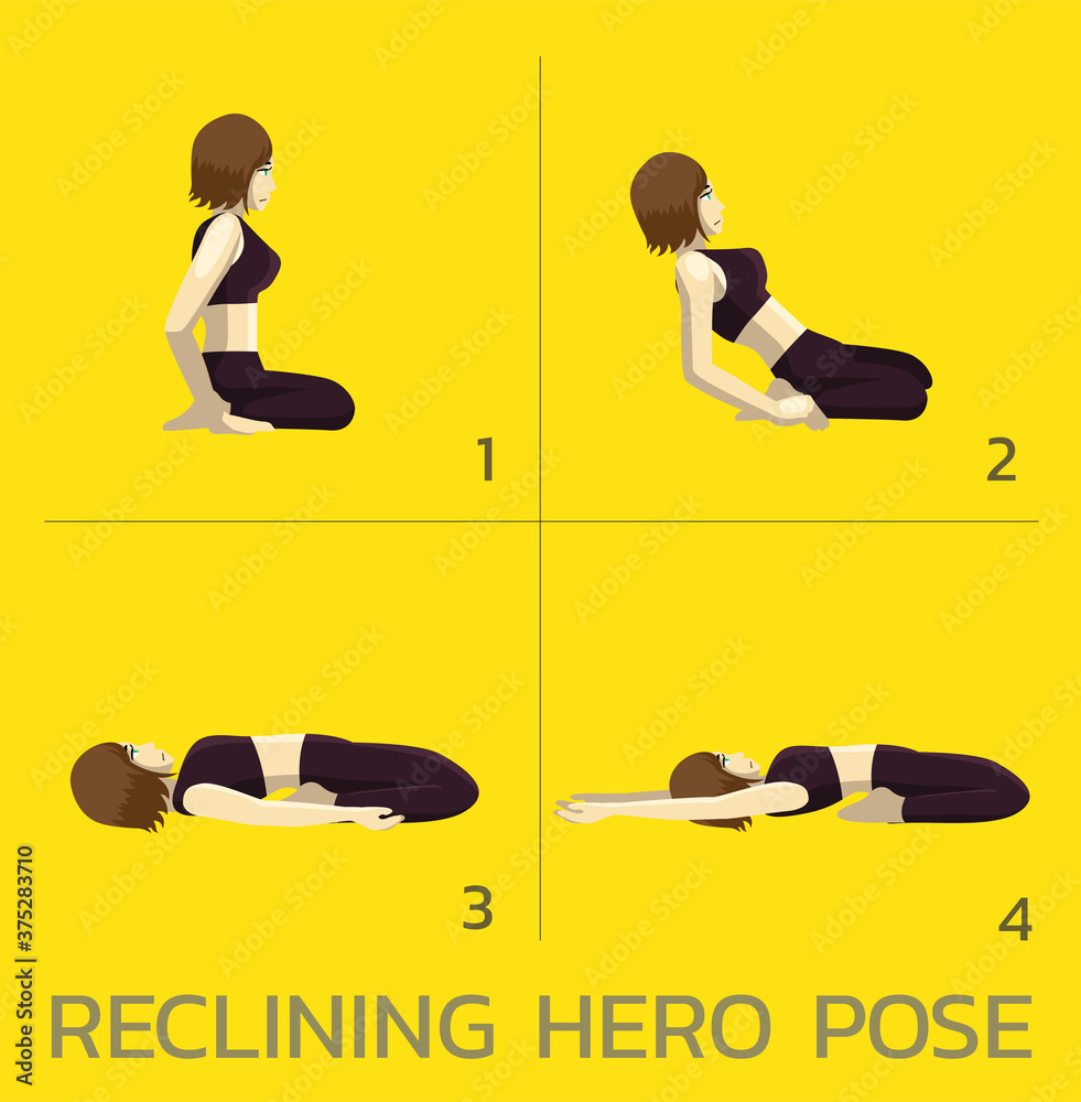 Reclining Hero Pose Yoga Manga Tutorial How Cartoon Vector Illustration ...