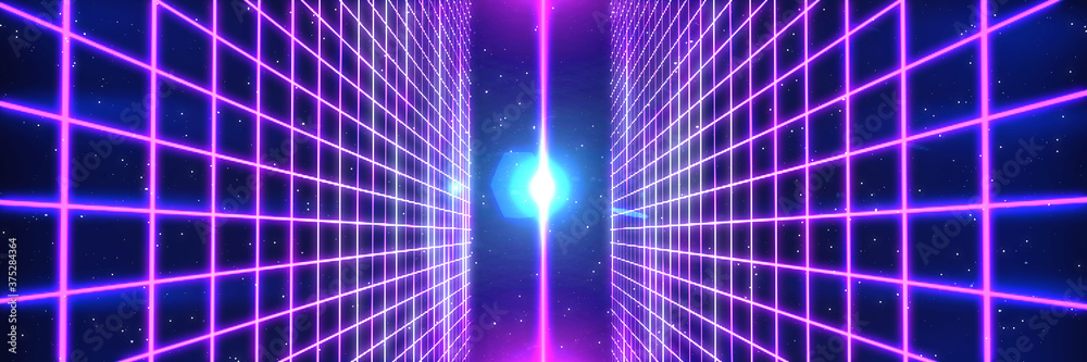 Retro cyberpunk style 80s Sci-Fi Background Futuristic with laser grid ...
