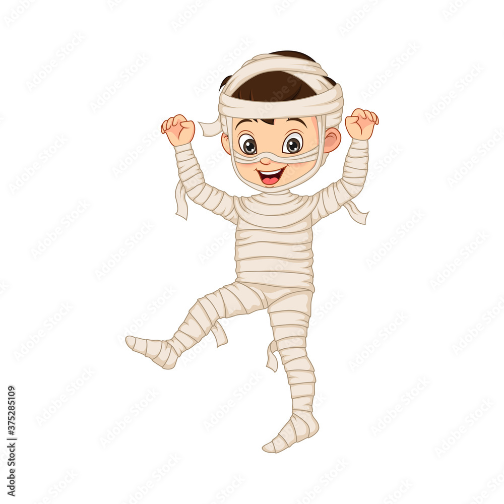 Cartoon funny boy wearing in mummy costume Stock Vector | Adobe Stock