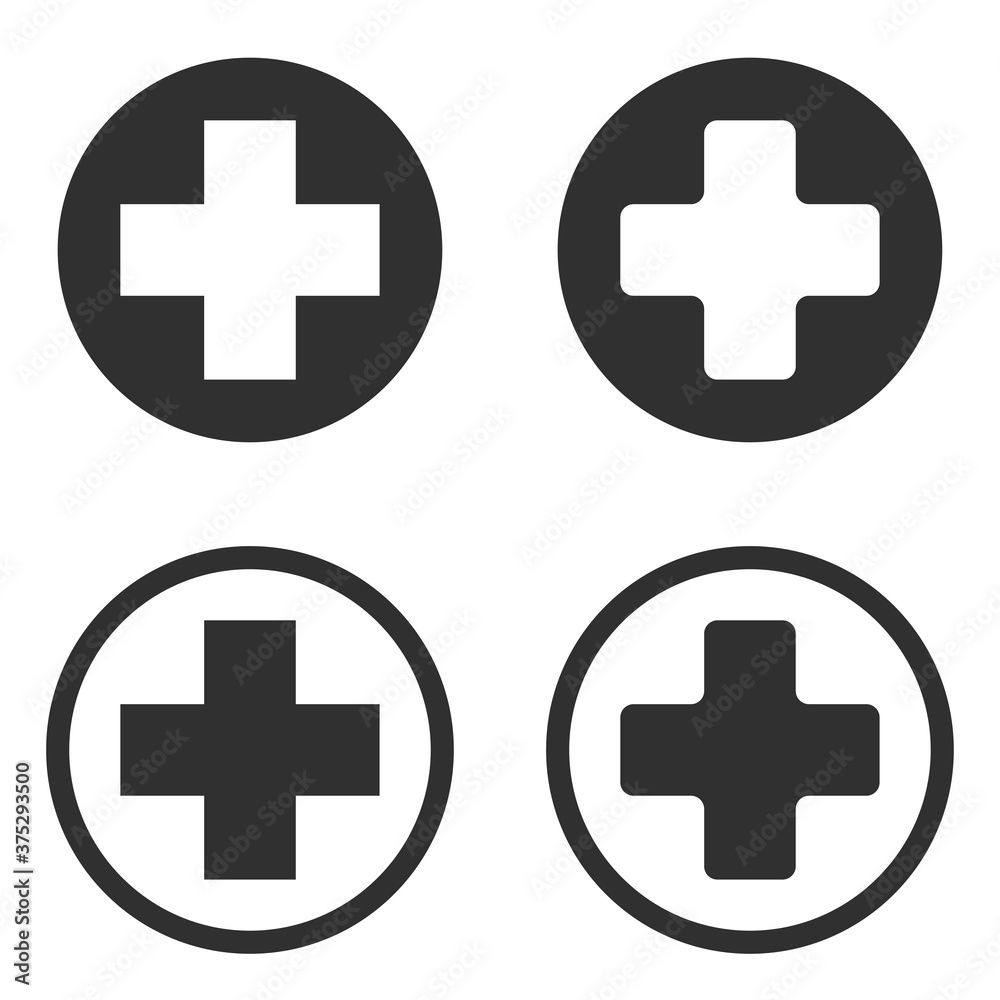 Medical cross in a circle in several variants isolated on a white ...