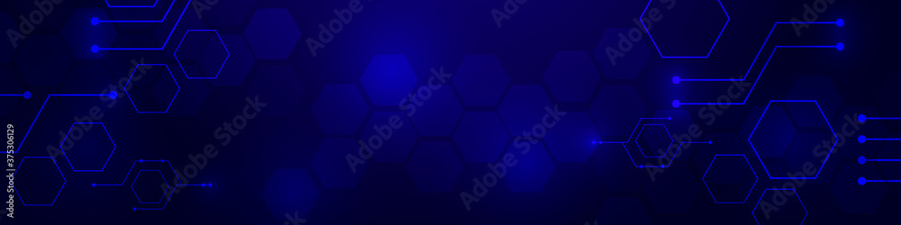 Blue technology background with various technological elements. The ...