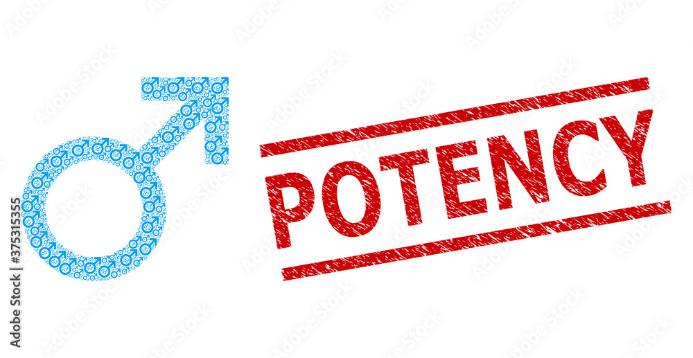 Recursive collage male symbol and Potency scratched stamp. Vector ...