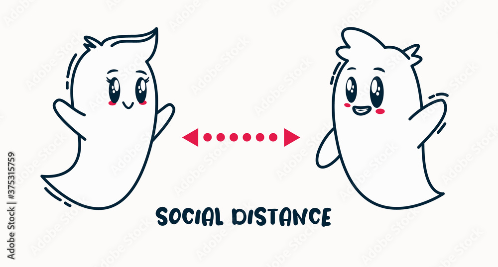 Social distancing for Halloween day. Party ghosts keep their distance ...