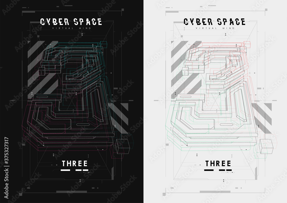 Modern abstract number 3. Hud poster design. Vector design for banner ...