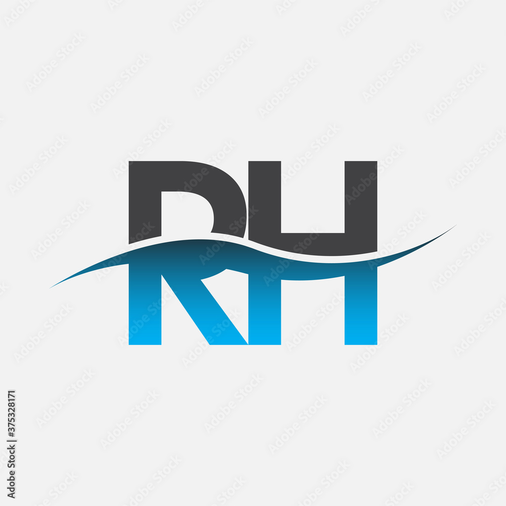 initial letter logo RH company name blue and grey color swoosh design ...