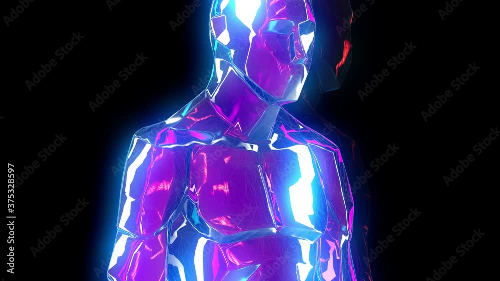 Minimalist futuristic seamless animation of a metal muscular men. Neon ...