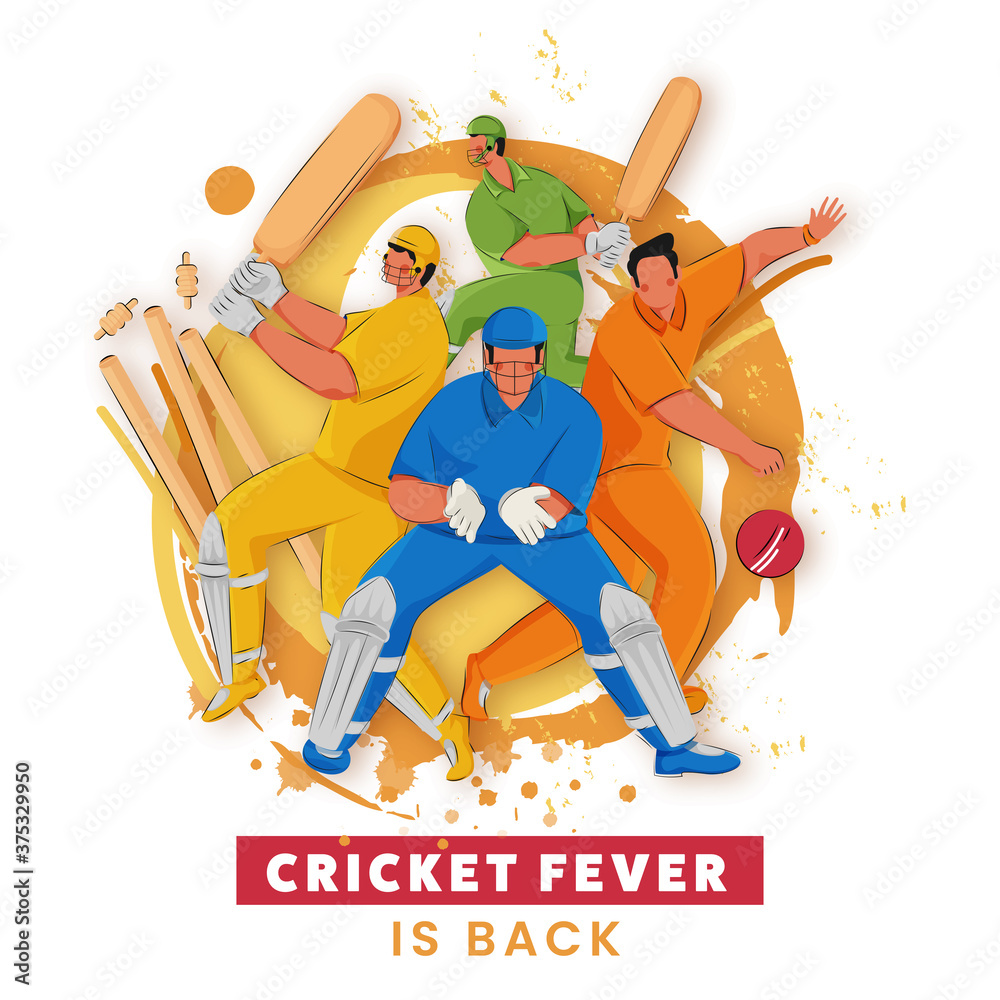 Faceless Character of Cricket Players in Different Poses and Yellow ...