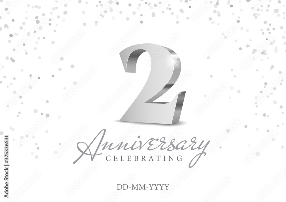 Anniversary 2. Silver 3d numbers. 2th anniversary celebration poster ...