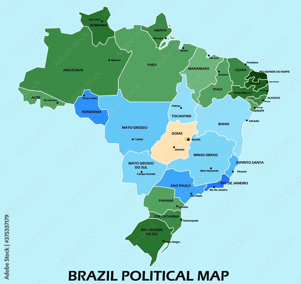 Brazil political map divide by state colorful outline simplicity style ...