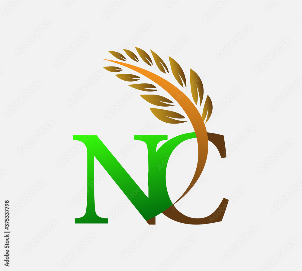initial letter logo NC, Agriculture wheat Logo Template vector icon ...