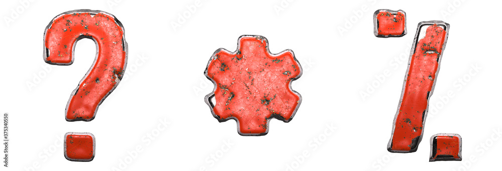 Set of symbols question mark, asterisk, percent made of red painted ...