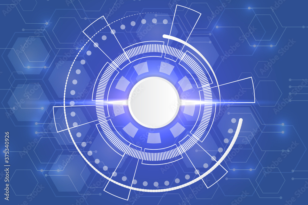 Blue technology background with various technological elements. The ...