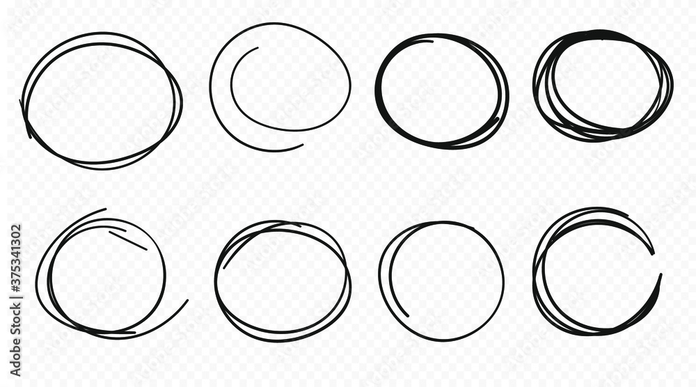 Hand drawn circle line sketch set. Vector circular scribble doodle ...