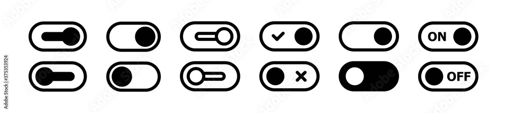 Set of icons on and off toggle switch button in flat style vector ...