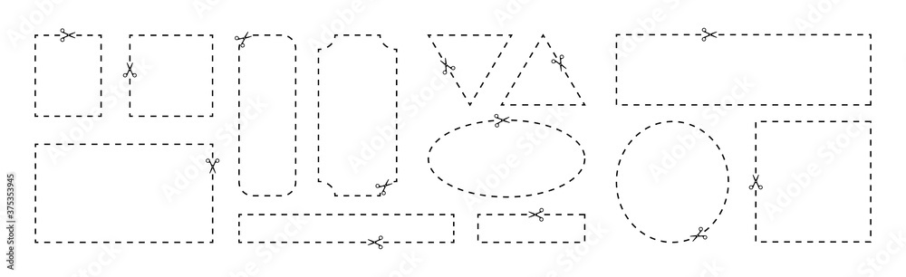 Coupon template with cut out dashed or dotted lines and scissors arrow ...