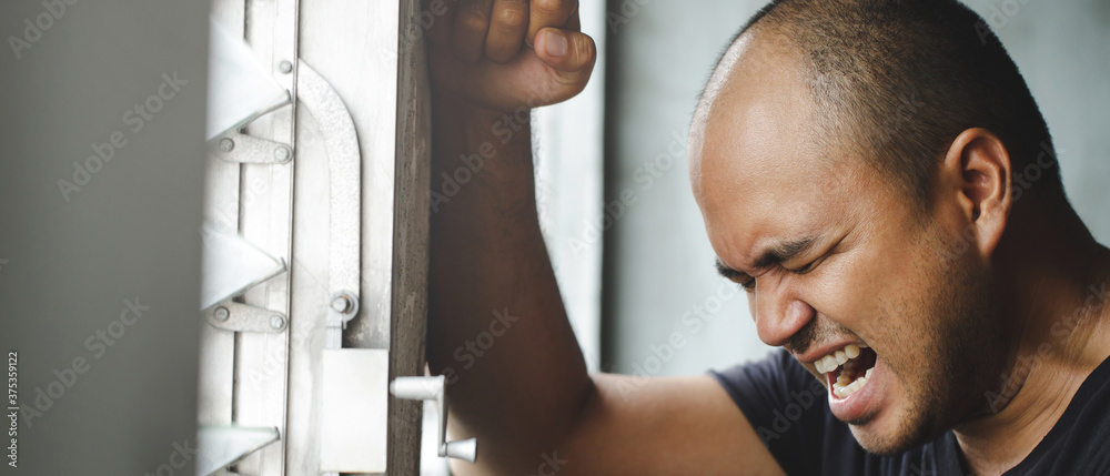 Young man close up portrait worried sad and stressed standing show your ...