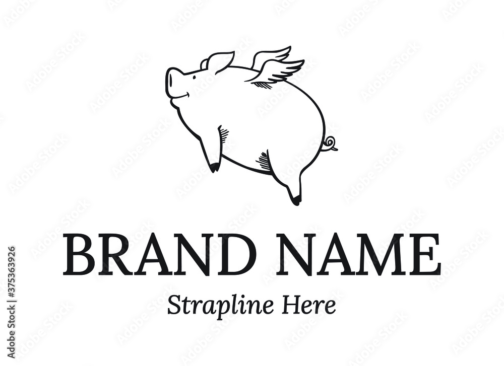 Flying pig with wings in black and white. Vector logo/illustration ...