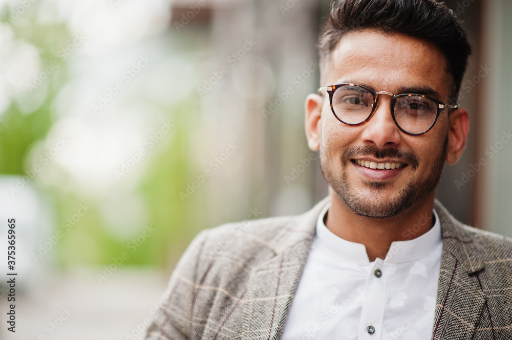 Stylish pakistani man wear in eyeglasses and jacket. Stock Photo ...