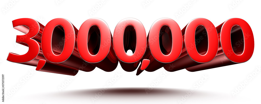 3D illustration 3 million red isolated on a white background.(with ...