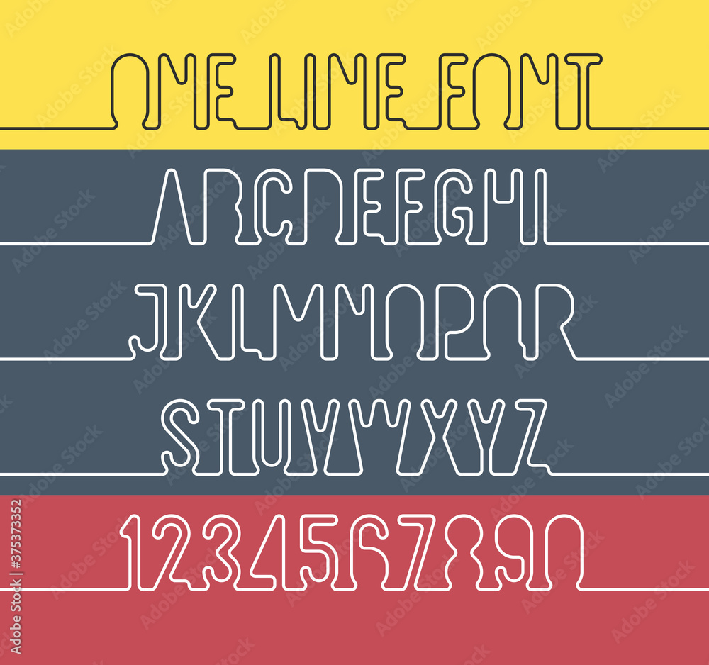 One line alphabet and number One line font Stock Vector | Adobe Stock